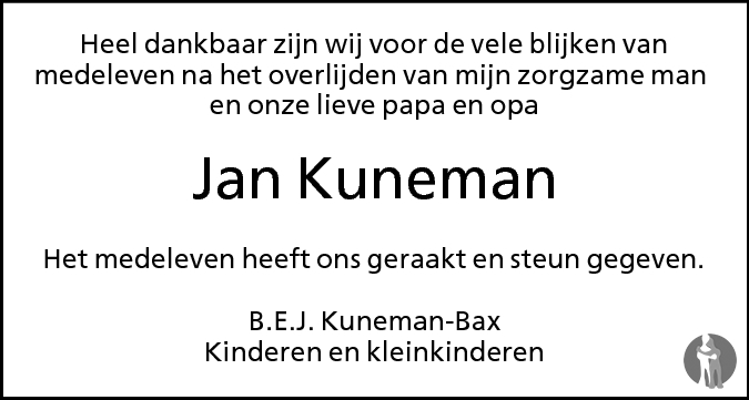 J.N. Jan Kuneman 08-06-2009 overlijdensbericht en condoleances ...