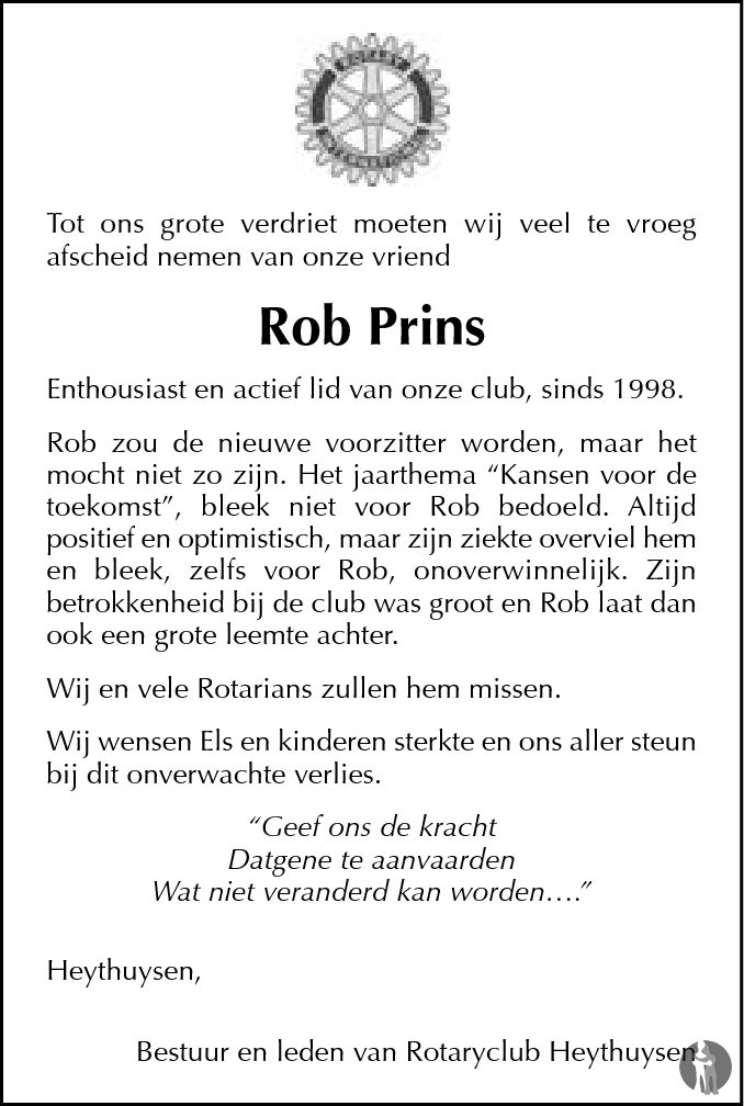 Rob Prins 29-08-2009 overlijdensbericht en condoleances - Mensenlinq.nl