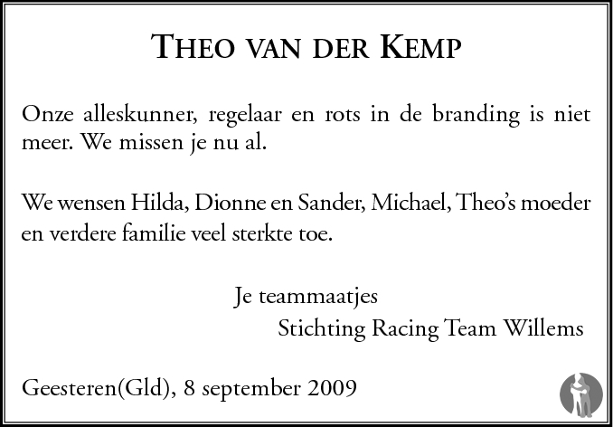 Theo van der Kemp 08-09-2009 overlijdensbericht en condoleances ...