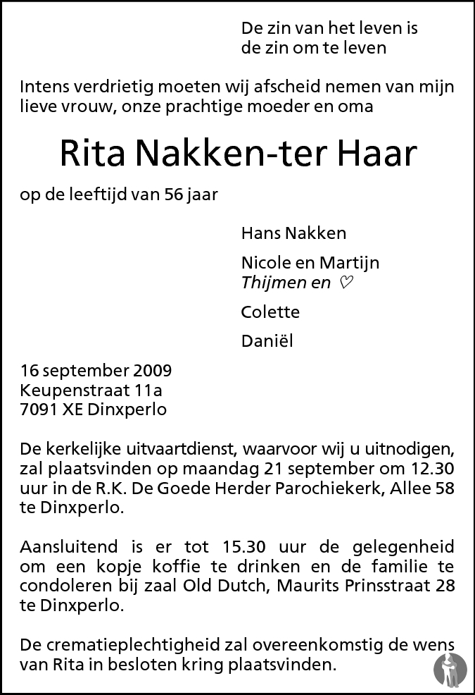 Rita Nakken - ter Haar 16-09-2009 overlijdensbericht en condoleances ...