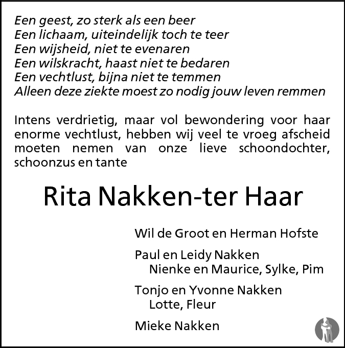 Rita Nakken - ter Haar 16-09-2009 overlijdensbericht en condoleances ...