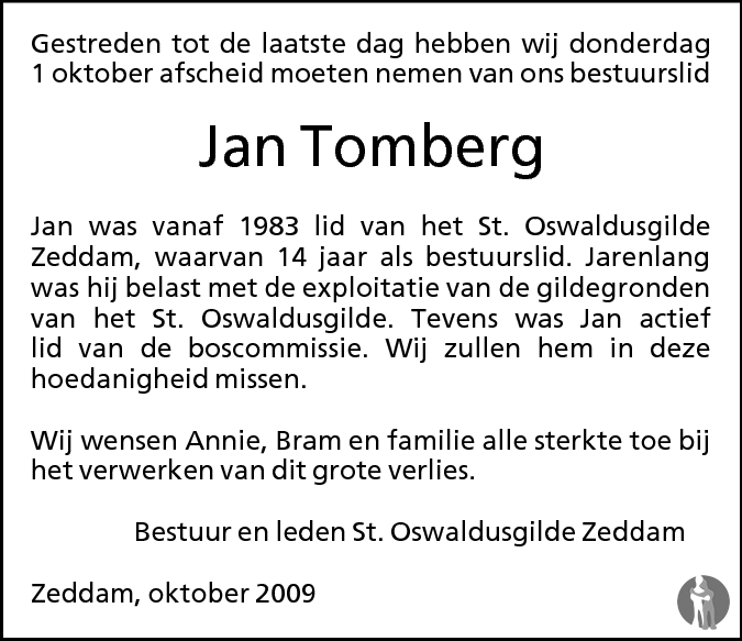 Jan Tomberg 01-10-2009 overlijdensbericht en condoleances - Mensenlinq.nl