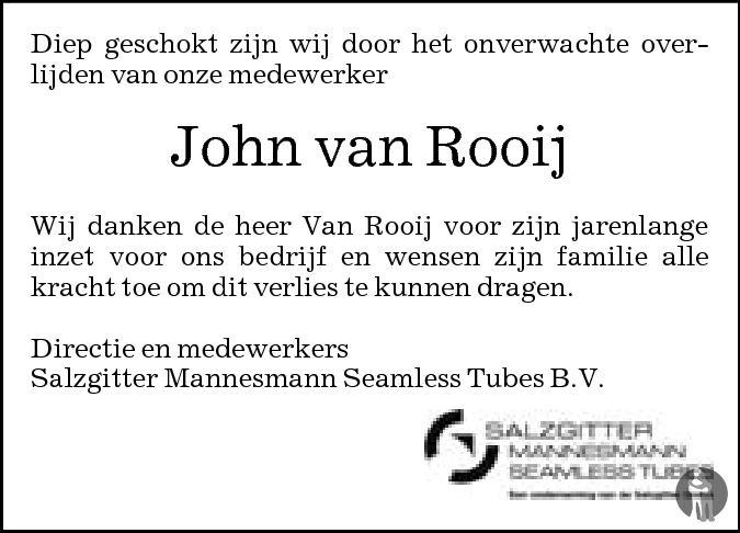John van Rooij 02-11-2009 overlijdensbericht en condoleances ...