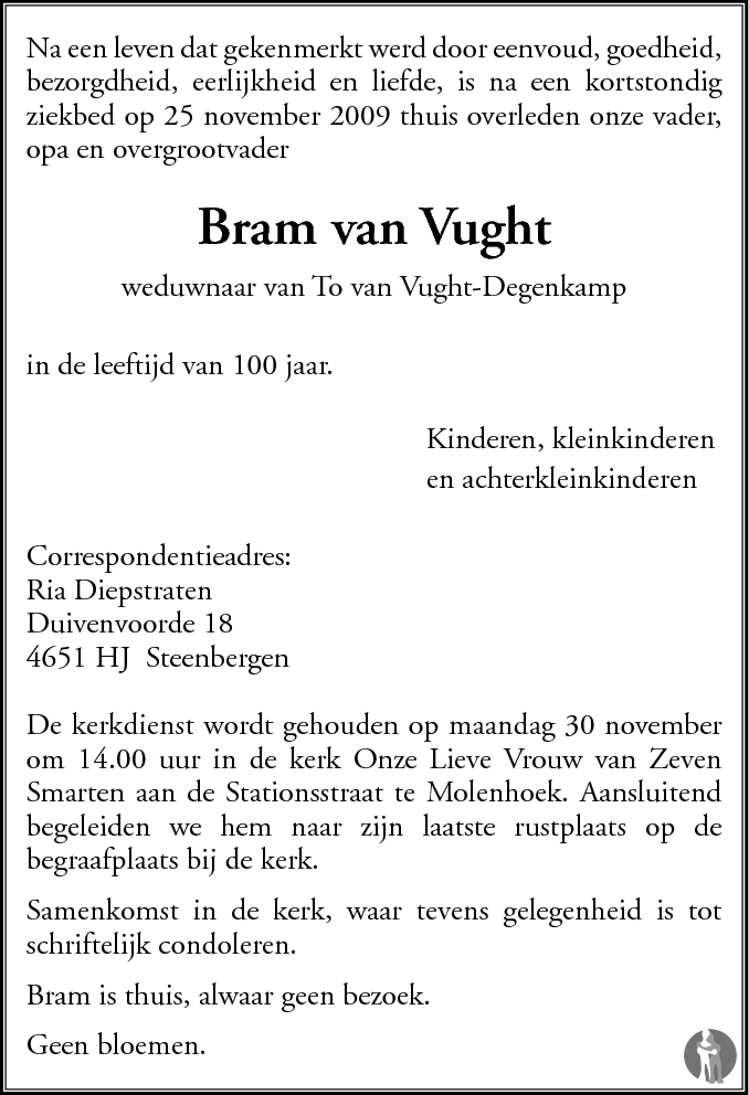 Bram van Vught 25-11-2009 overlijdensbericht en condoleances ...