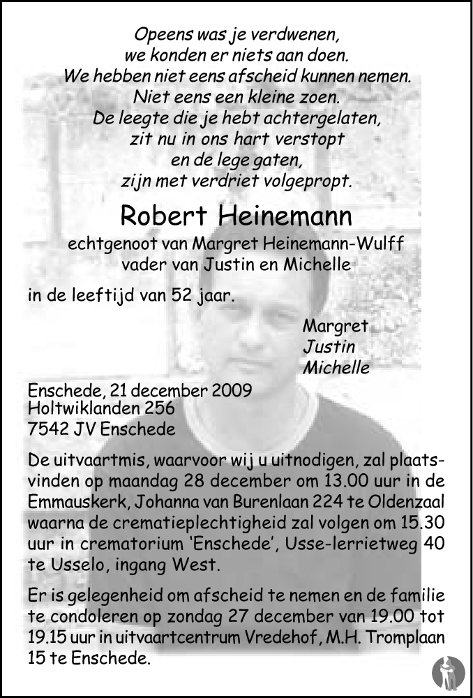 Robert Heinemann 21-12-2009 overlijdensbericht en condoleances ...