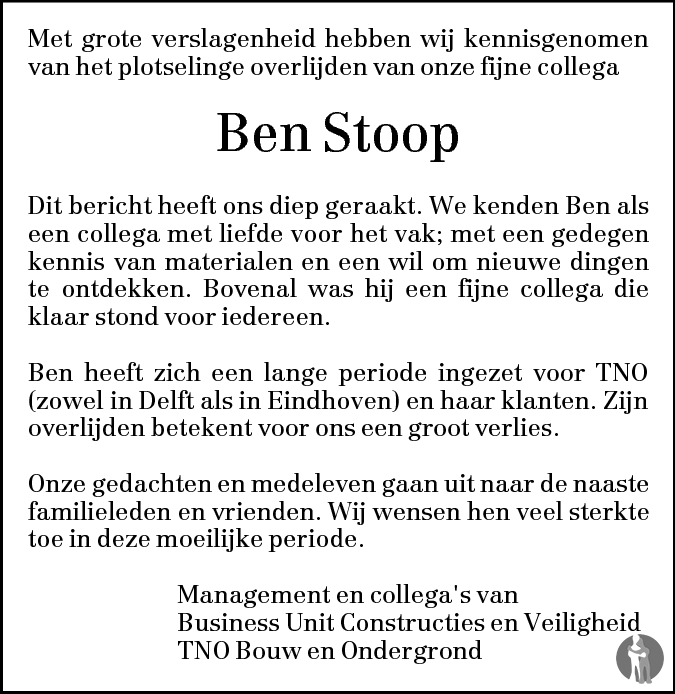 Dr. ir. Ben Stoop 21-12-2009 overlijdensbericht en condoleances ...