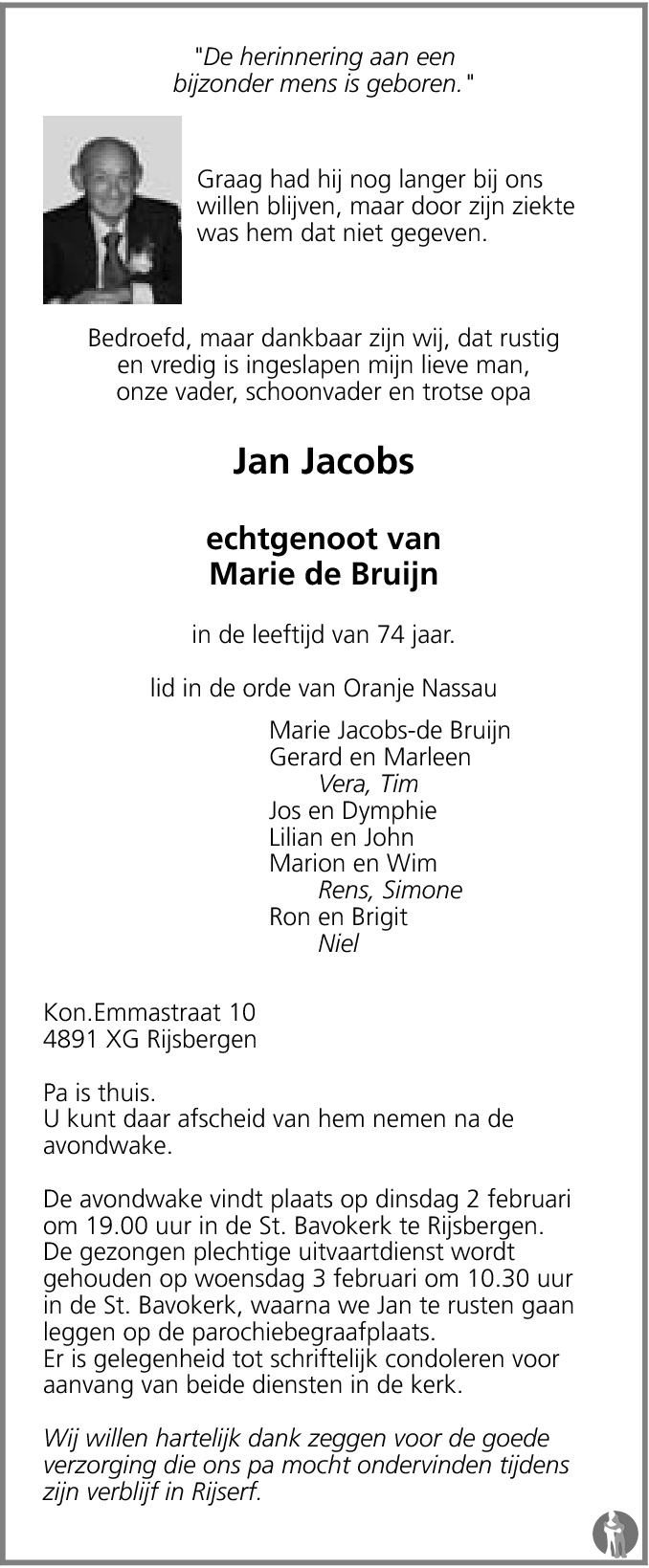 Overlijdensberichten Gemeente Zundert | overledene