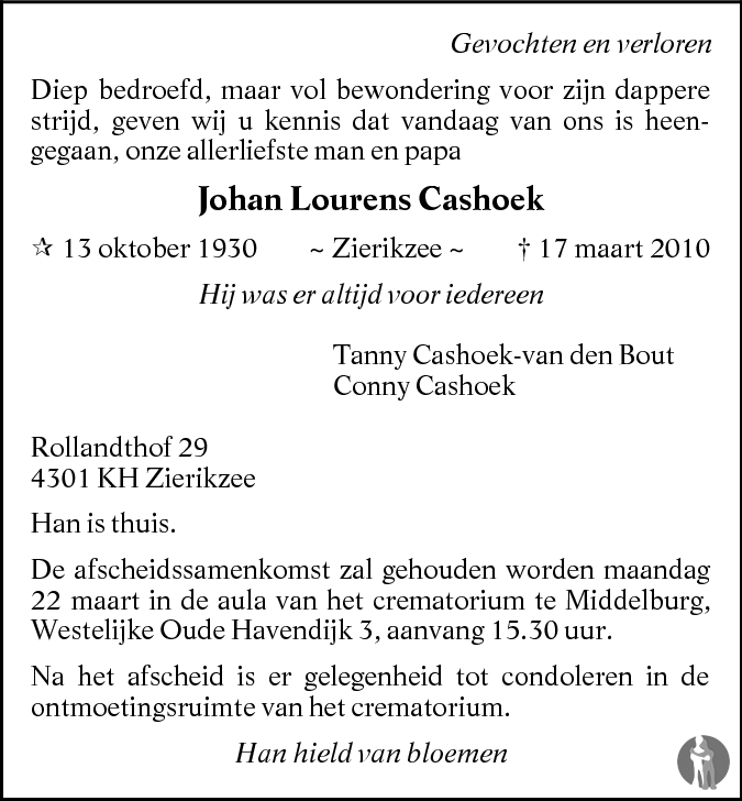 Johan Lourens Cashoek 17-03-2010 overlijdensbericht en condoleances ...