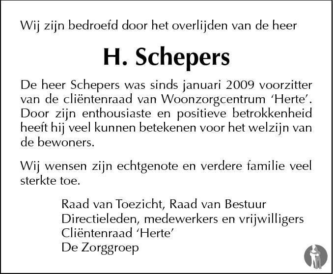 Henk Schepers 10-04-2010 overlijdensbericht en condoleances - Mensenlinq.nl
