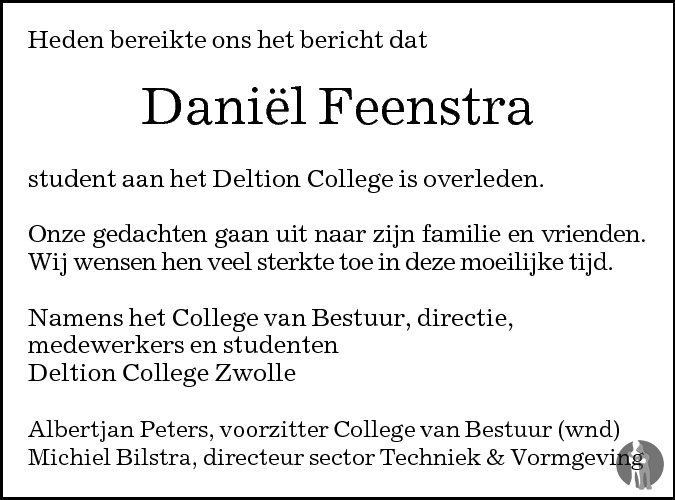 Daniël Christian Feenstra 12-06-2010 overlijdensbericht en condoleances ...