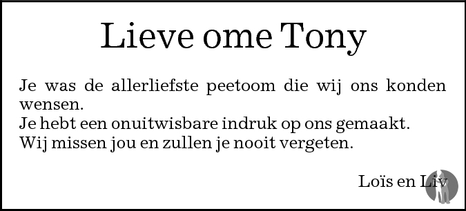 Tony Kuijpers 02-07-2010 overlijdensbericht en condoleances - Mensenlinq.nl