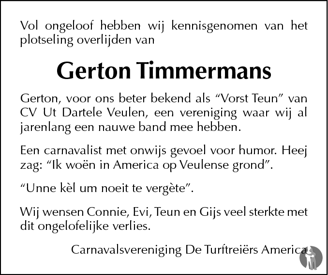 Gerton (Teun) Timmermans 03-07-2010 overlijdensbericht en condoleances ...