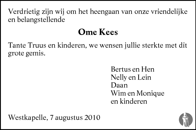 Kornelis (Kees) van Rooijen 07-08-2010 overlijdensbericht en ...