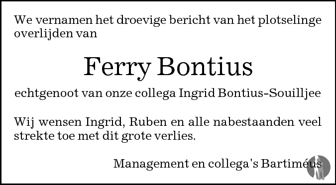 Ferry Bontius 04-09-2010 overlijdensbericht en condoleances - Mensenlinq.nl