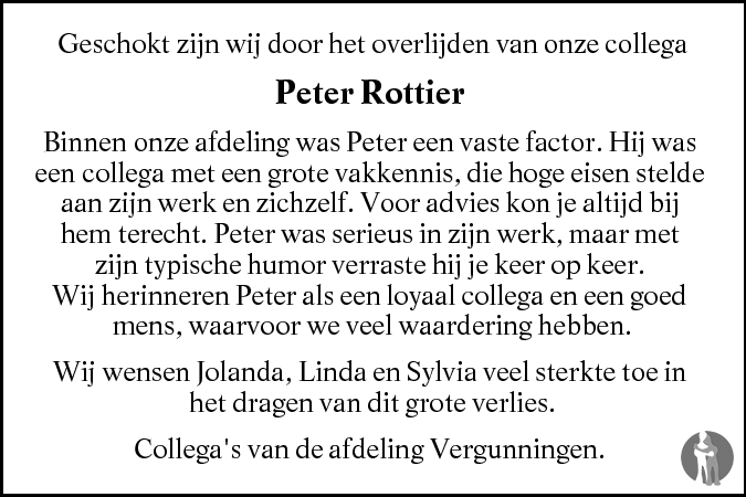 Peter Rottier 11-09-2010 overlijdensbericht en condoleances - Mensenlinq.nl