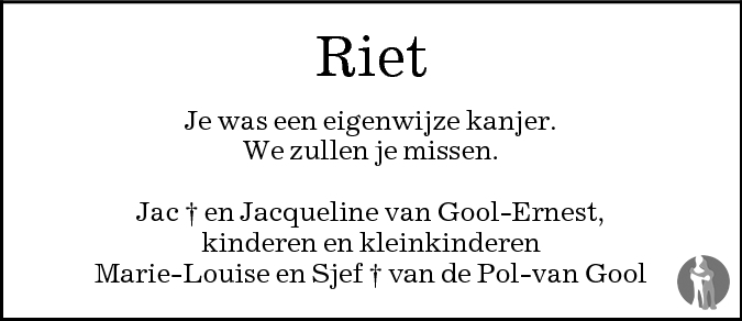 Riet Donders - van Gool 16-10-2010 overlijdensbericht en condoleances ...