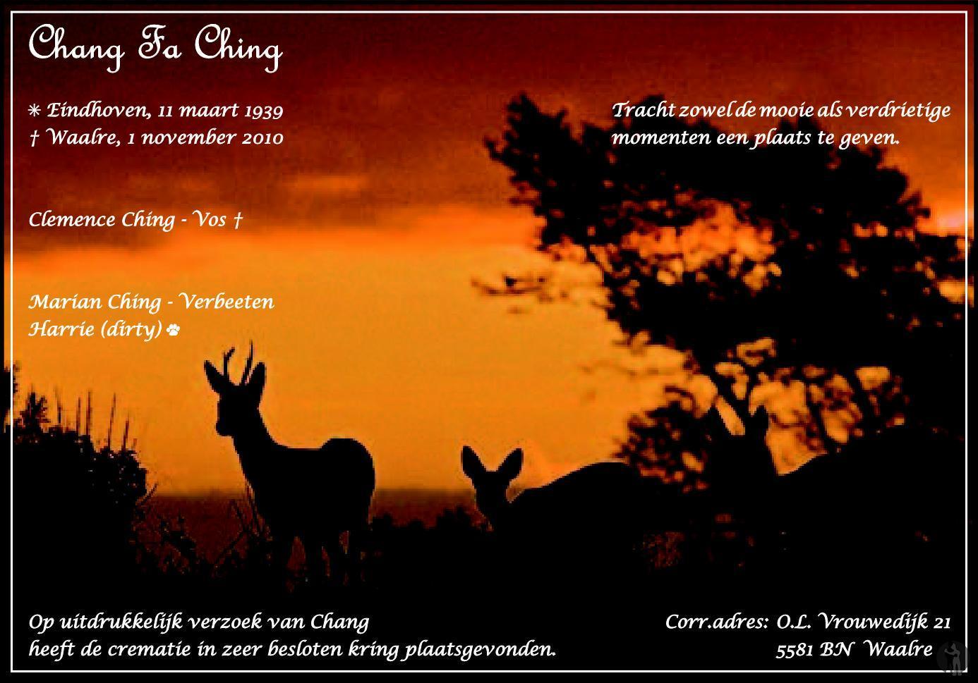 Chang Fa Ching 01-11-2010 overlijdensbericht en condoleances ...