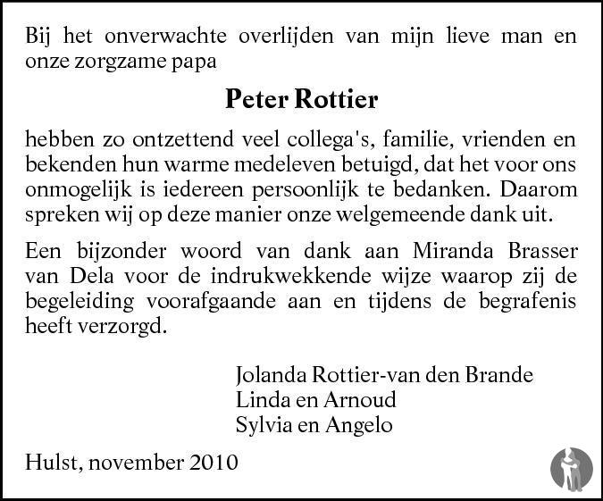 Peter Rottier 11-09-2010 overlijdensbericht en condoleances - Mensenlinq.nl