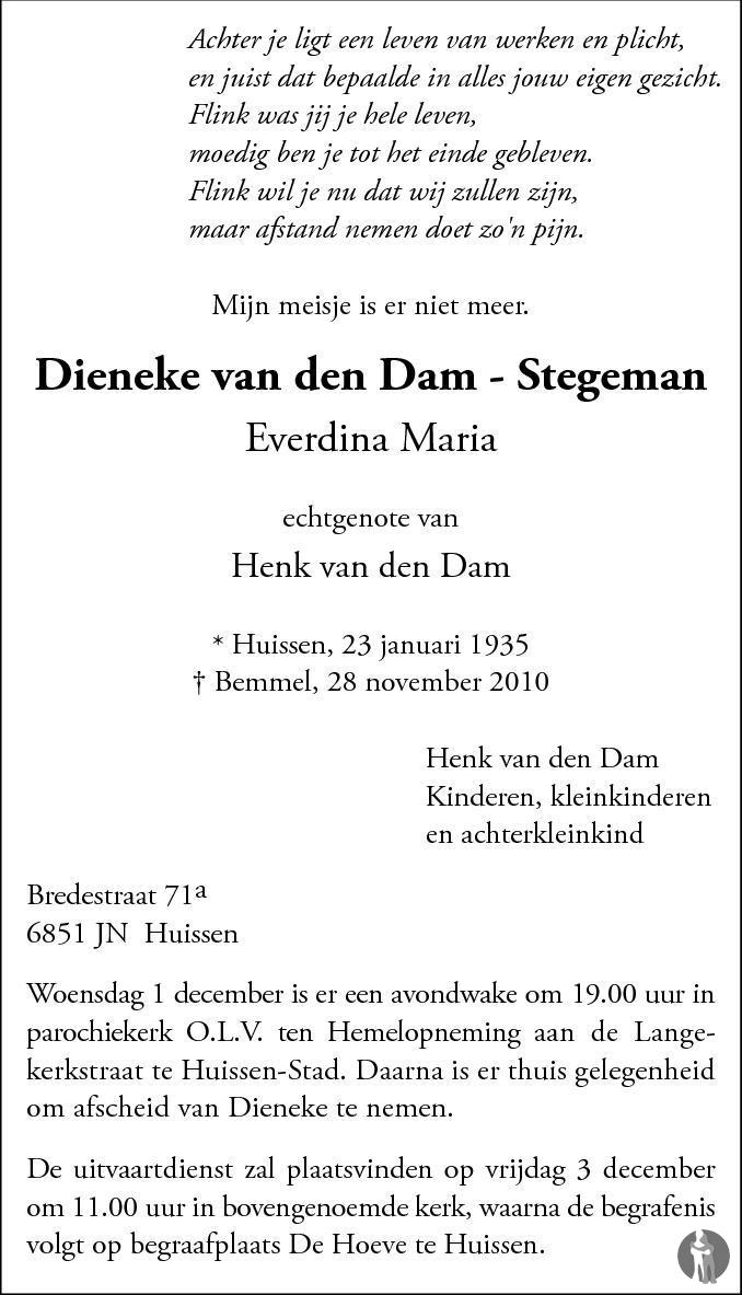 Everdina Maria (Dieneke) van den Dam - Stegeman 28-11-2010 ...