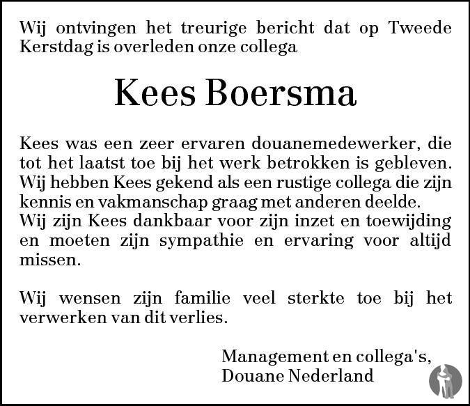 Kees Boersma 26-12-2010 overlijdensbericht en condoleances - Mensenlinq.nl