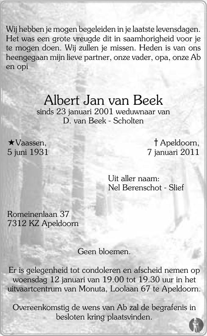 Albert Jan van Beek 07-01-2011 overlijdensbericht en condoleances ...
