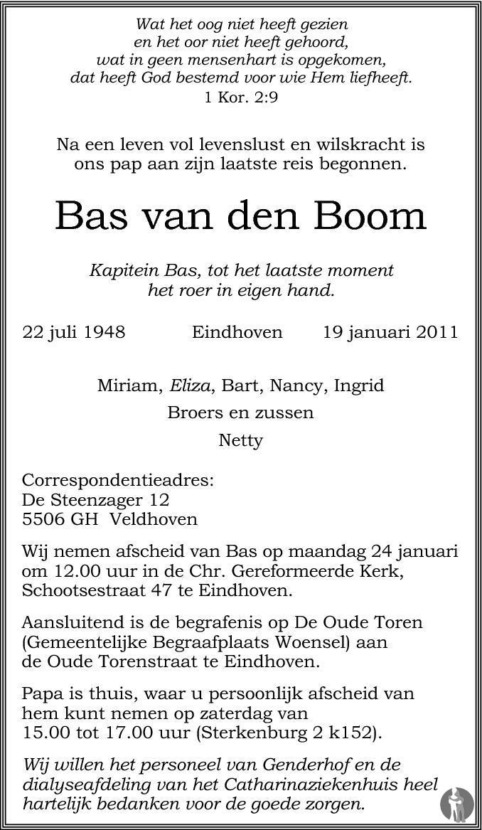 Bas van den Boom 19-01-2011 overlijdensbericht en condoleances ...