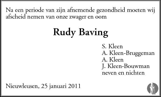 Rudy Baving 25-01-2011 overlijdensbericht en condoleances - Mensenlinq.nl