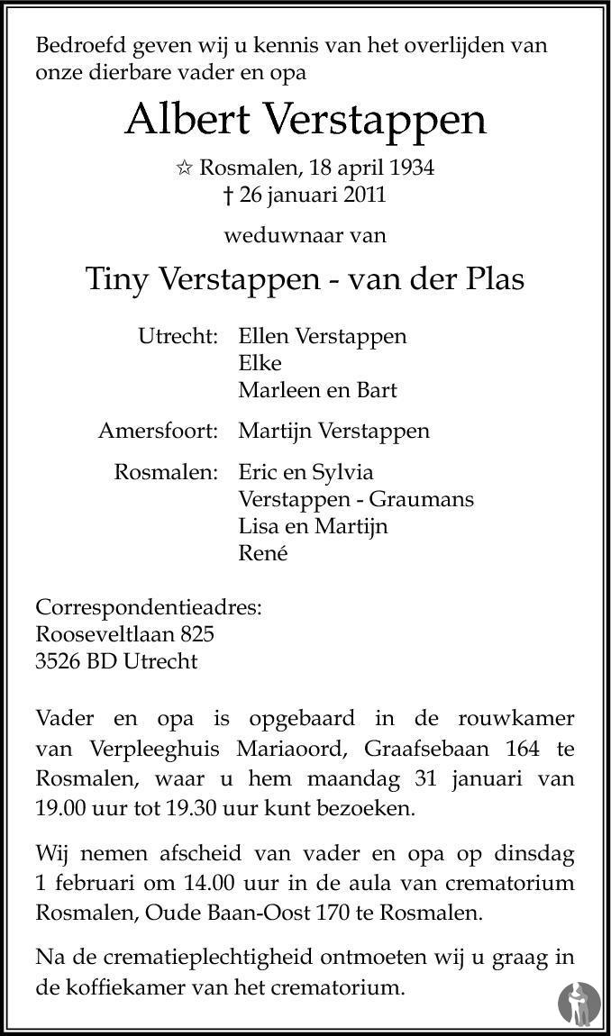 Albert Verstappen 26-01-2011 overlijdensbericht en condoleances ...