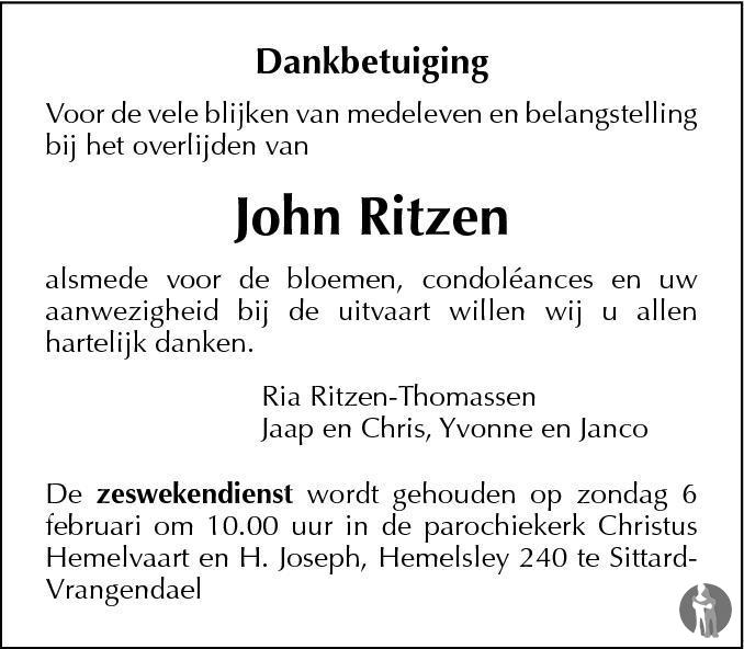 John Ritzen 15-12-2010 overlijdensbericht en condoleances - Mensenlinq.nl