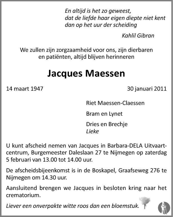 Jacques Maessen 30-01-2011 overlijdensbericht en condoleances ...