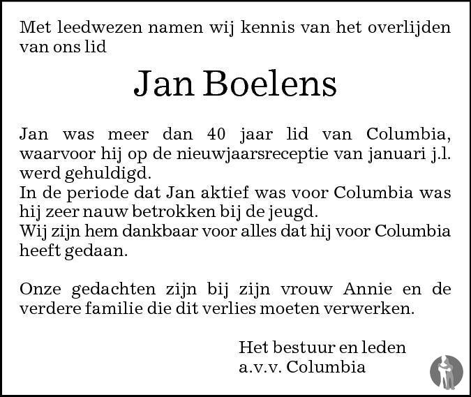 Jan Boelens 08-02-2011 overlijdensbericht en condoleances - Mensenlinq.nl
