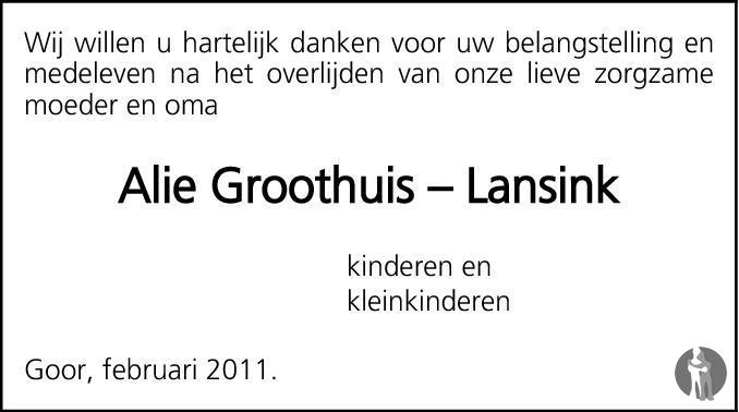 Aaltjen Hendrika (Alie) Groothuis - Lansink 31-12-2010 ...