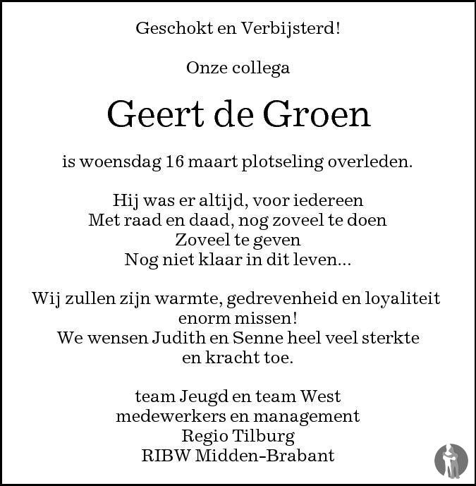 Geert de Groen 18-03-2011 overlijdensbericht en condoleances ...