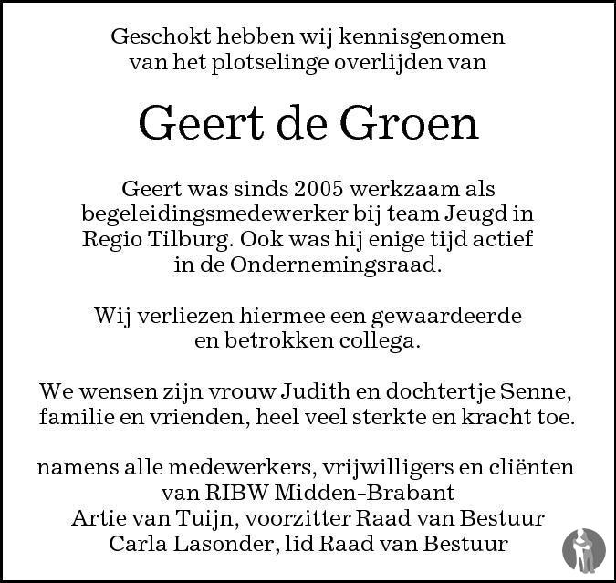 Geert de Groen 18-03-2011 overlijdensbericht en condoleances ...