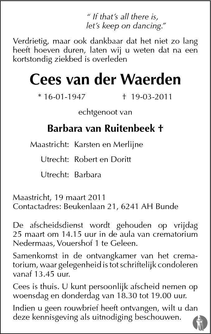 Cees van der Waerden 19-03-2011 overlijdensbericht en condoleances ...