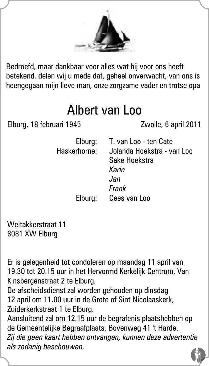 Albert van Loo 06-04-2011 overlijdensbericht en condoleances ...
