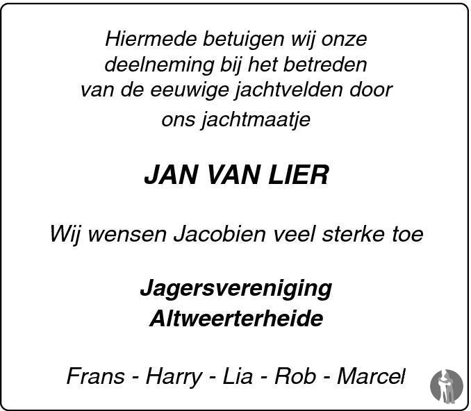 Jan van Lier 23-04-2011 overlijdensbericht en condoleances - Mensenlinq.nl