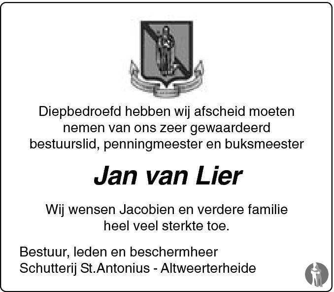 Jan van Lier 23-04-2011 overlijdensbericht en condoleances - Mensenlinq.nl