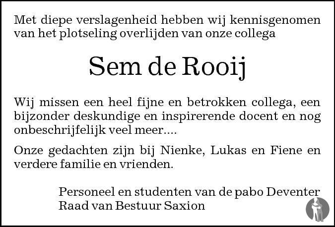Sem Ruben de Rooij 28-04-2011 overlijdensbericht en condoleances ...
