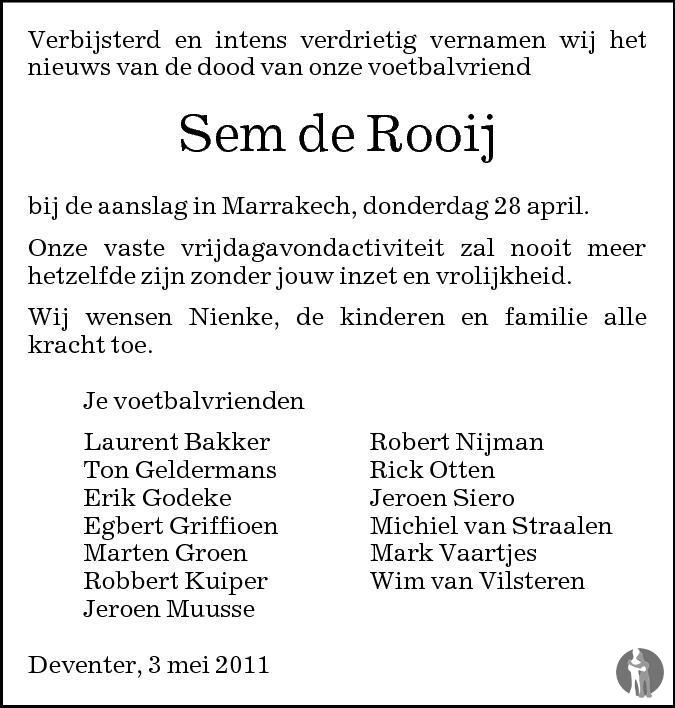Sem Ruben de Rooij 28-04-2011 overlijdensbericht en condoleances ...