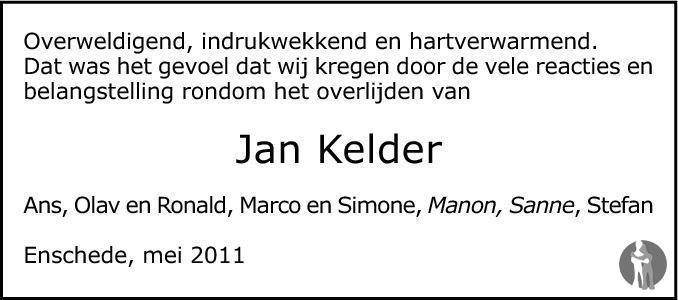 Jan Kelder 08-04-2011 overlijdensbericht en condoleances - Mensenlinq.nl