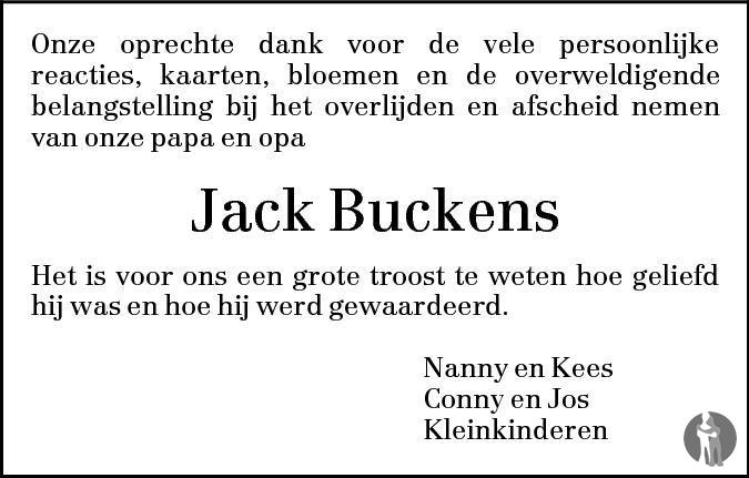 Jack Buckens 24-04-2011 overlijdensbericht en condoleances - Mensenlinq.nl