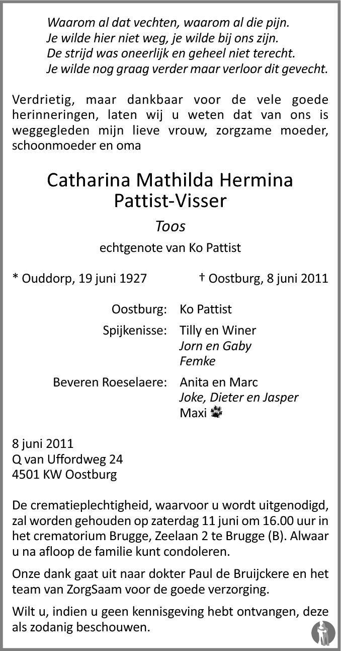 Catharina Mathilda Hermina (Toos) Pattist - Visser 08-06-2011 ...