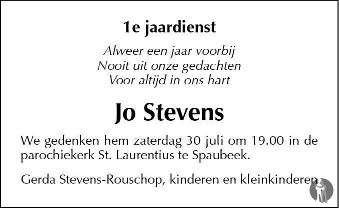 Jo Stevens 30-07-2010 overlijdensbericht en condoleances - Mensenlinq.nl