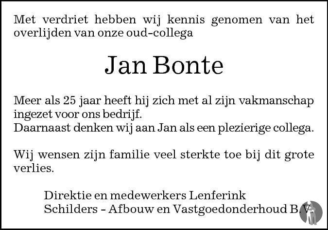 Jan Bonte 28-07-2011 overlijdensbericht en condoleances - Mensenlinq.nl