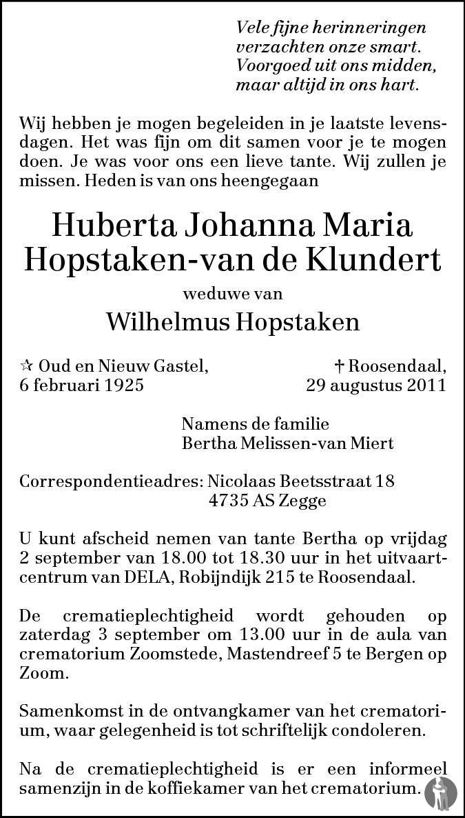 Huberta Johanna Maria Hopstaken - van de Klundert 29-08-2011 ...