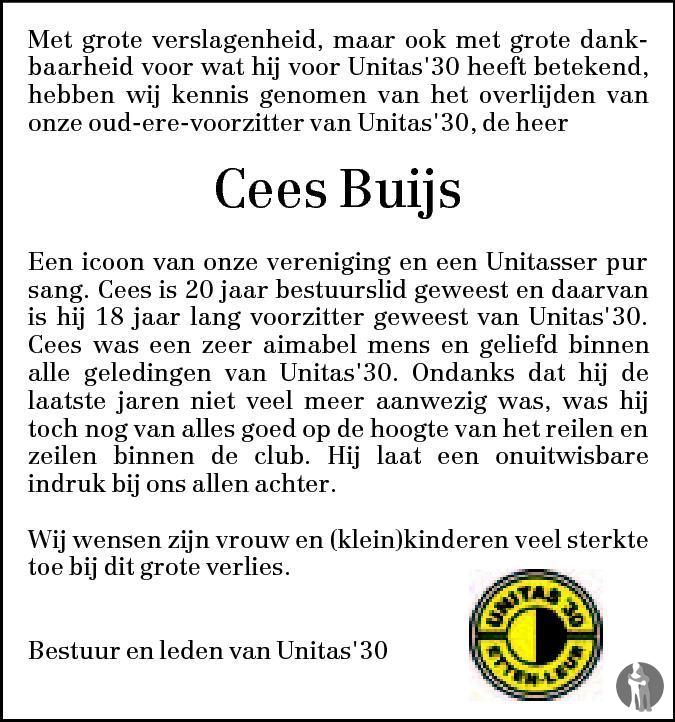 Cornelis Wilhelmus (Cees) Buijs 01-09-2011 overlijdensbericht en ...