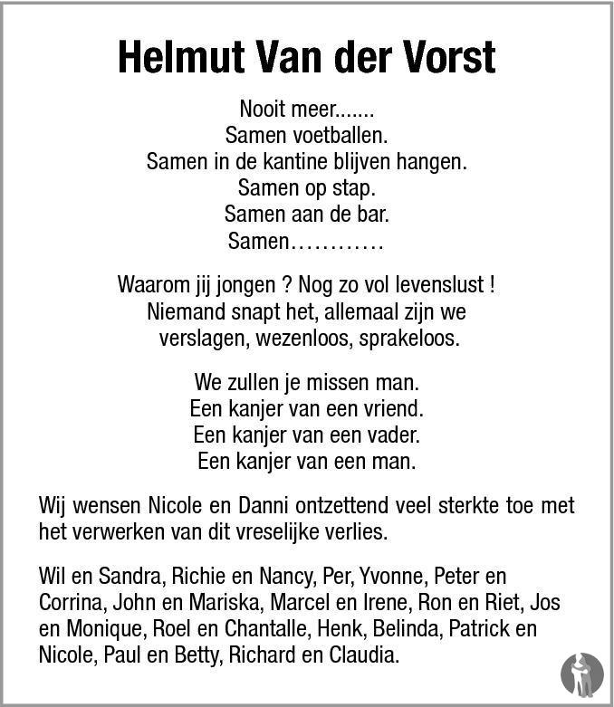 Helmut Van der Vorst 06-09-2011 overlijdensbericht en condoleances ...