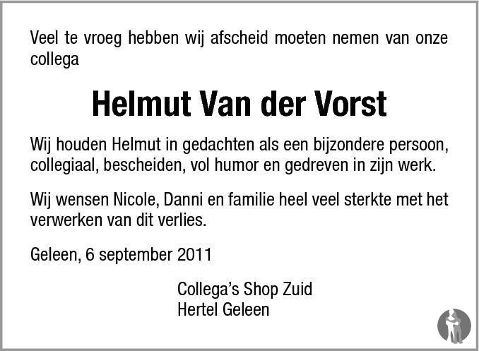 Helmut Van der Vorst 06-09-2011 overlijdensbericht en condoleances ...