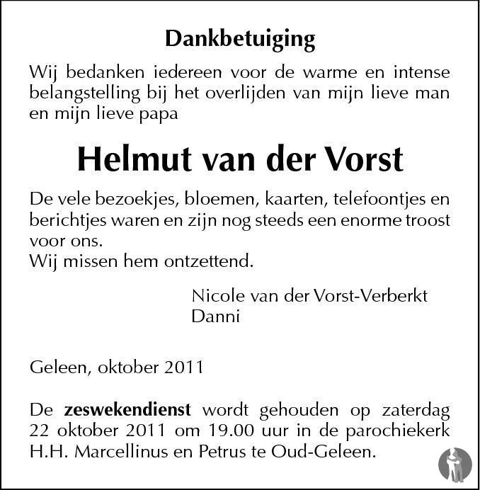 Helmut Van der Vorst 06-09-2011 overlijdensbericht en condoleances ...